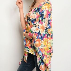 Tops | Hot Pink Orange Floral Top | Poshmark